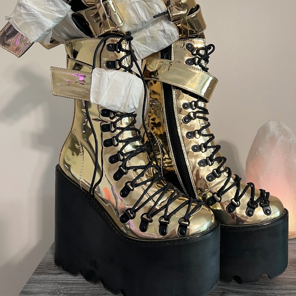 Current Mood | Shoes | Current Mood Gold Metallic Platform Boots | Poshmark